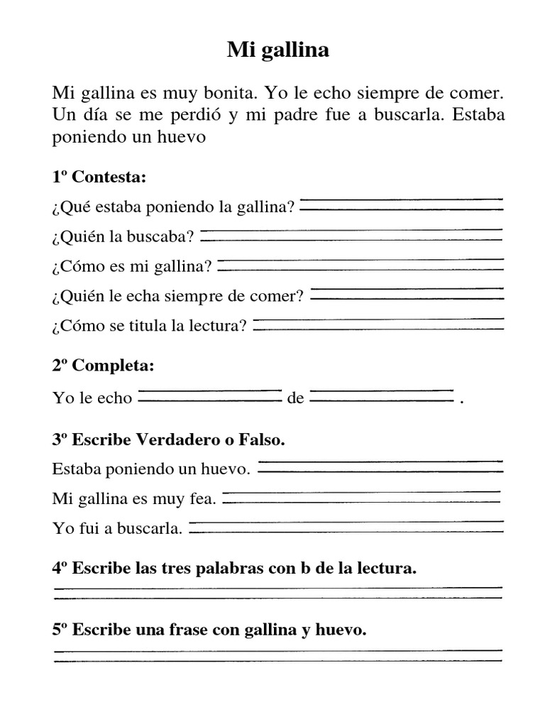 Comprensión Lectora: Mi Gallina | PDF