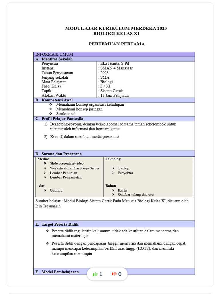 Modul Ajar 1 Sistem Rangka - Compress | PDF