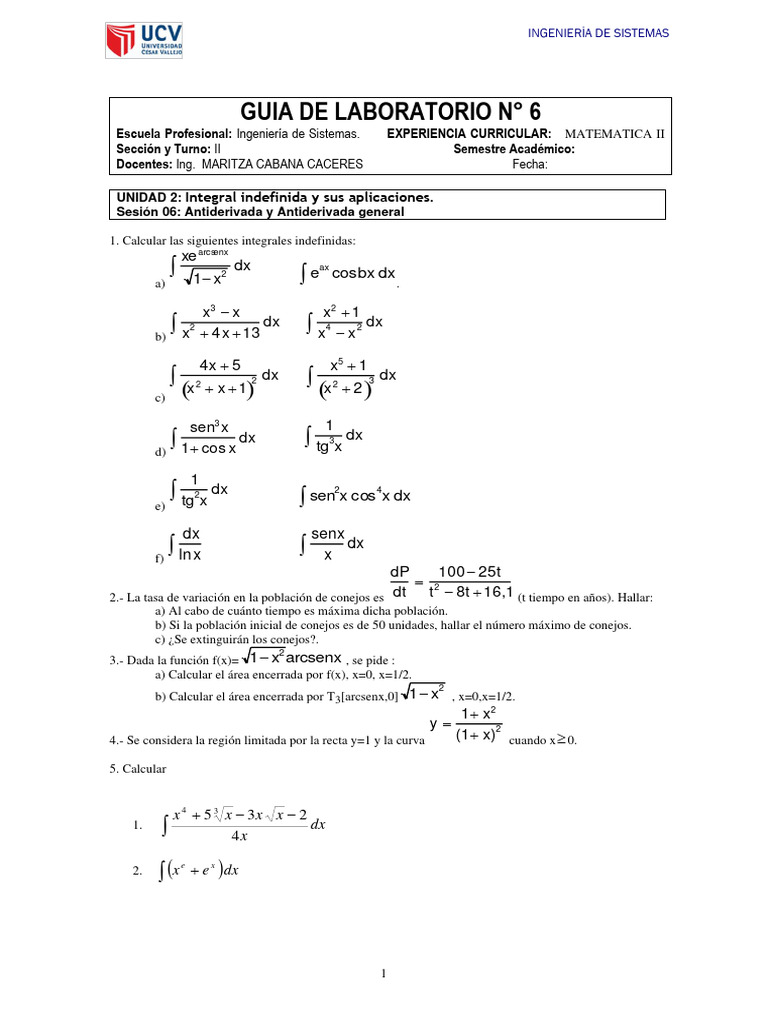 Guia Lab 06 - Antiderivadas | PDF