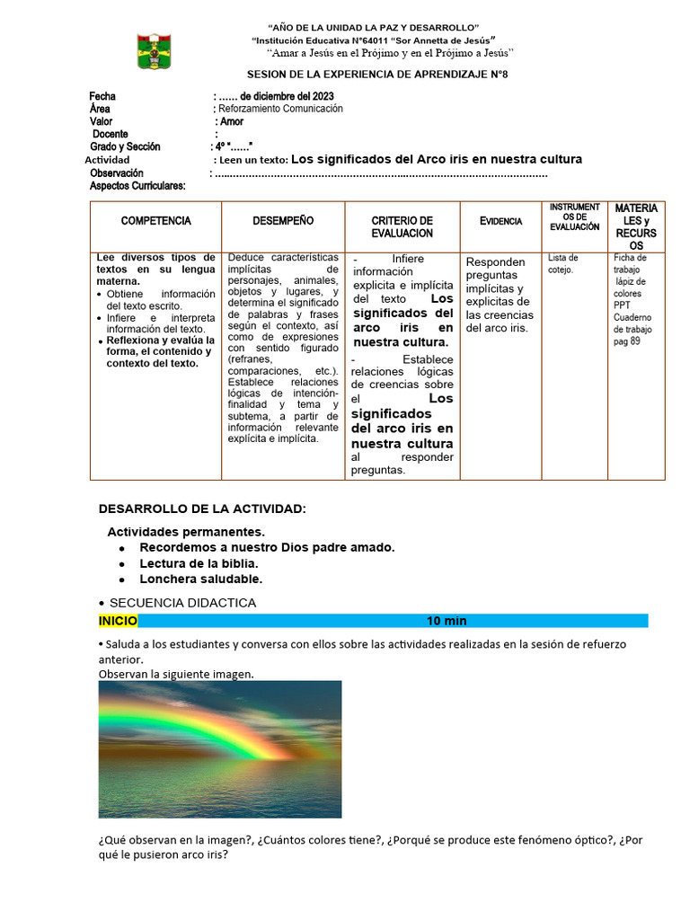 REFUERZO COM Significado Arco Iris | PDF | Evaluación | Aprendizaje