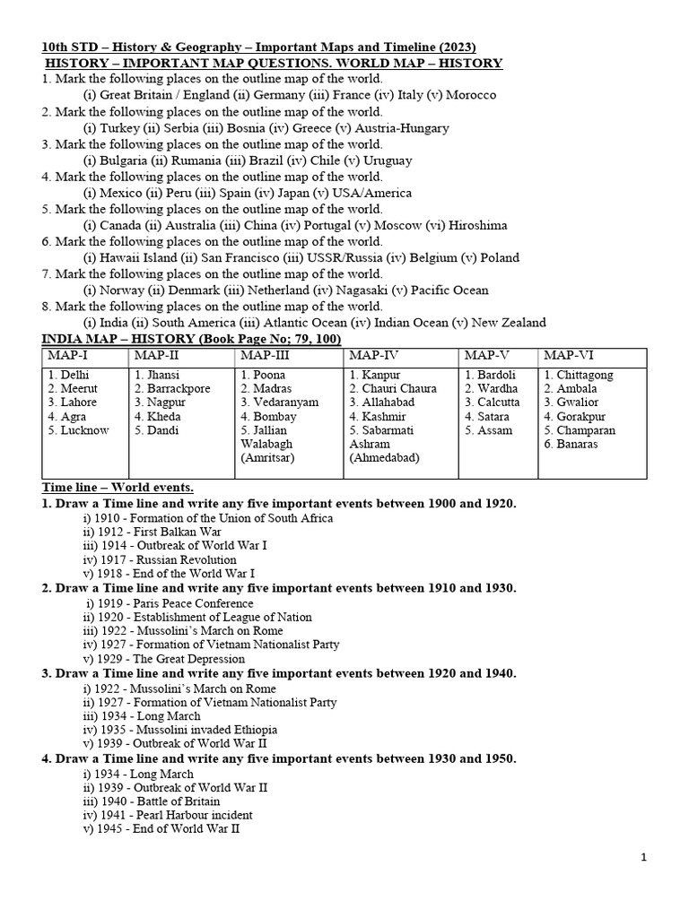 10th Social All Map Questions 2023 PDF | PDF | Tamil Nadu