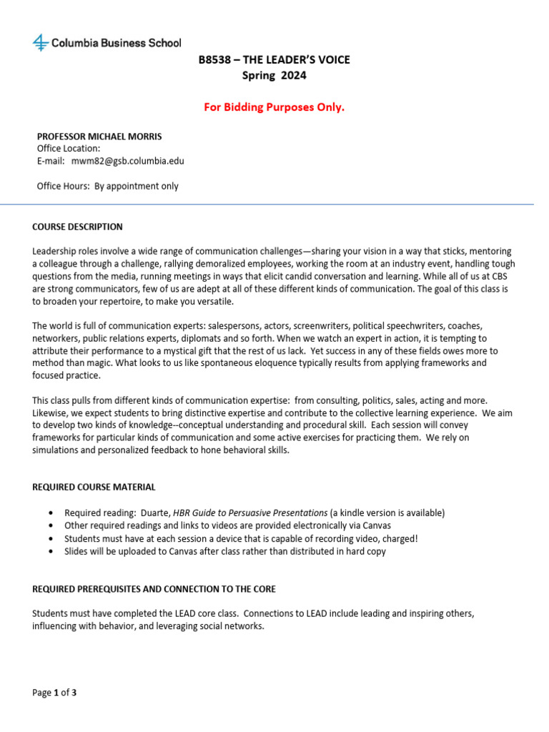 TLV Bidding Syllabus - MM Spring 2024 | PDF | Sexual Harassment | Expert