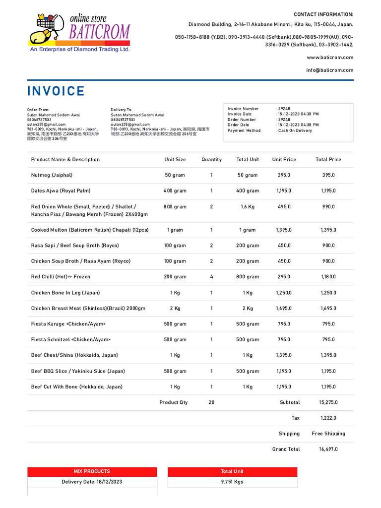 Invoice - Baticrom - Halal Shop | PDF | Foods | Food And Drink Preparation