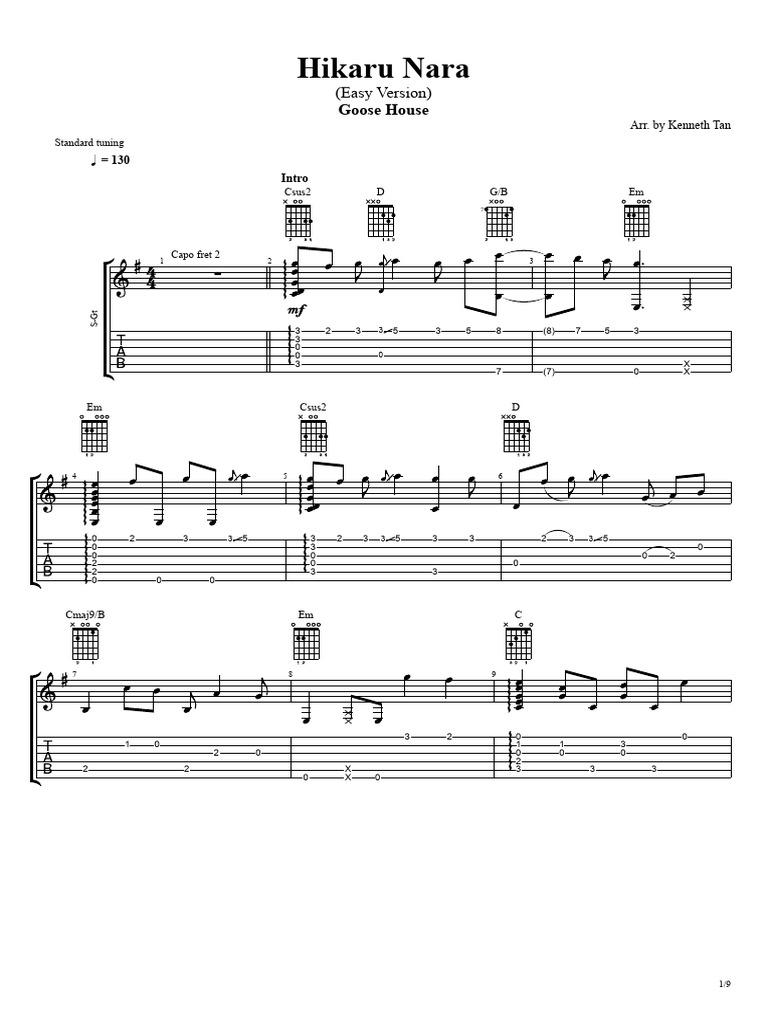 Easy Chords for Hikaru Nara | PDF | Necked Lutes | Guitar Family ...