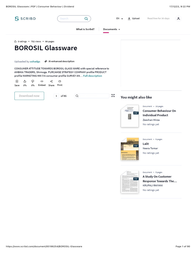 Consumer Attitude Towards BOROSIL Glassware | PDF | Consumer Behaviour ...