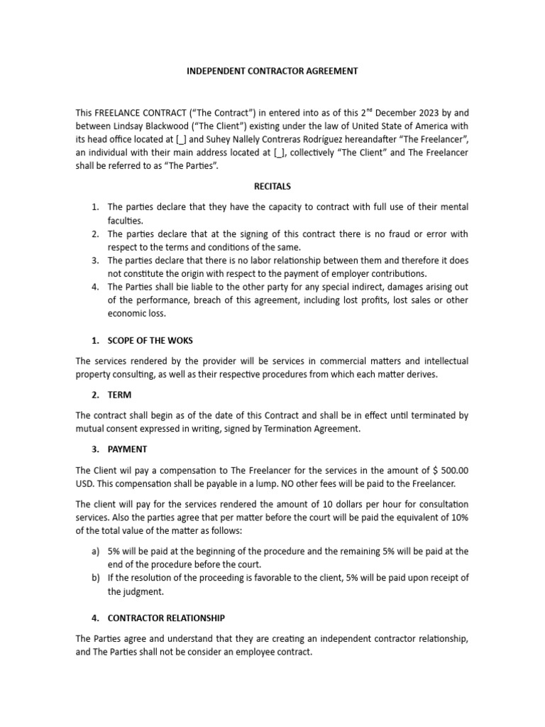 Independent Contractor Agreement Template | PDF | Freelancer | Employment