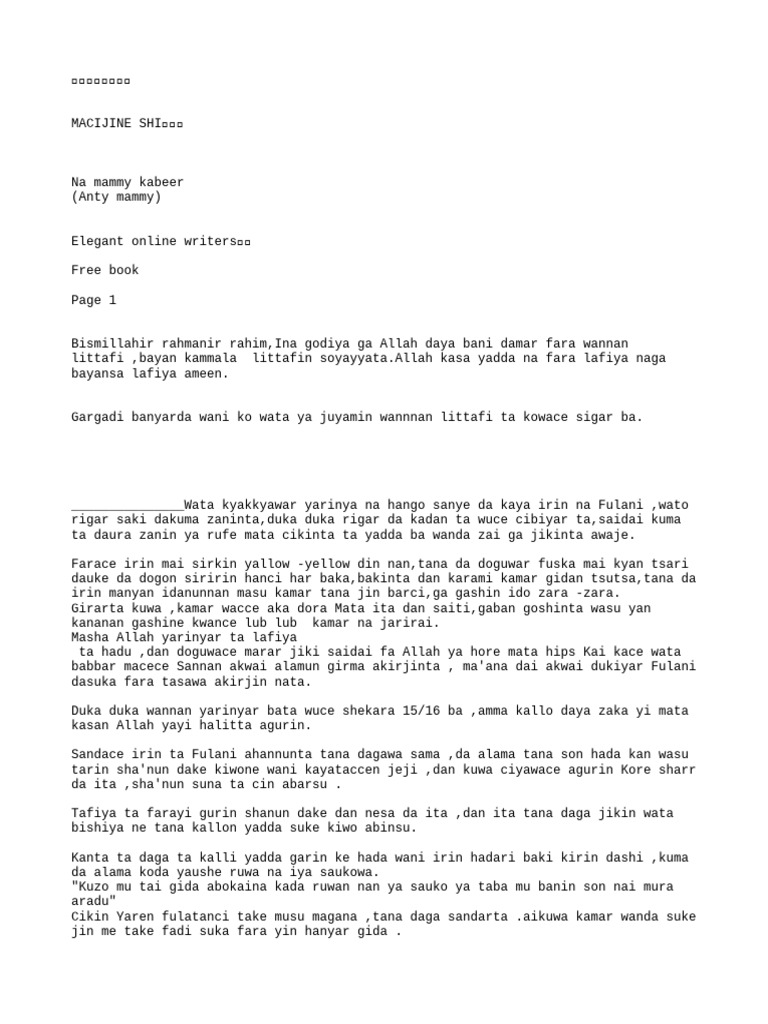 Macijine Shi: Littafin Soyayya na Hausa | PDF