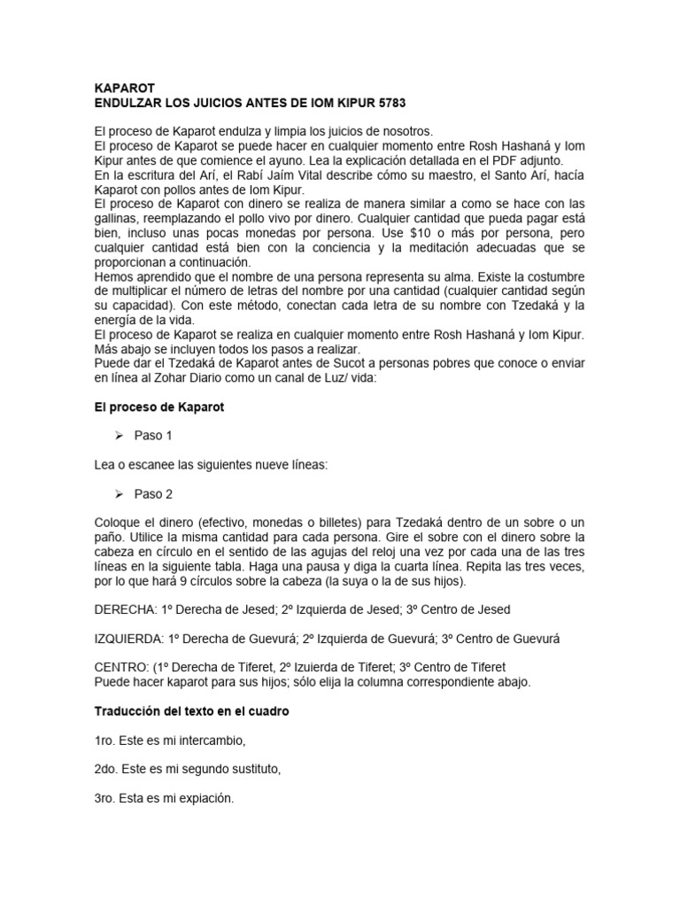 Kaparot: Ritual de Expiación antes de Iom Kipur | PDF
