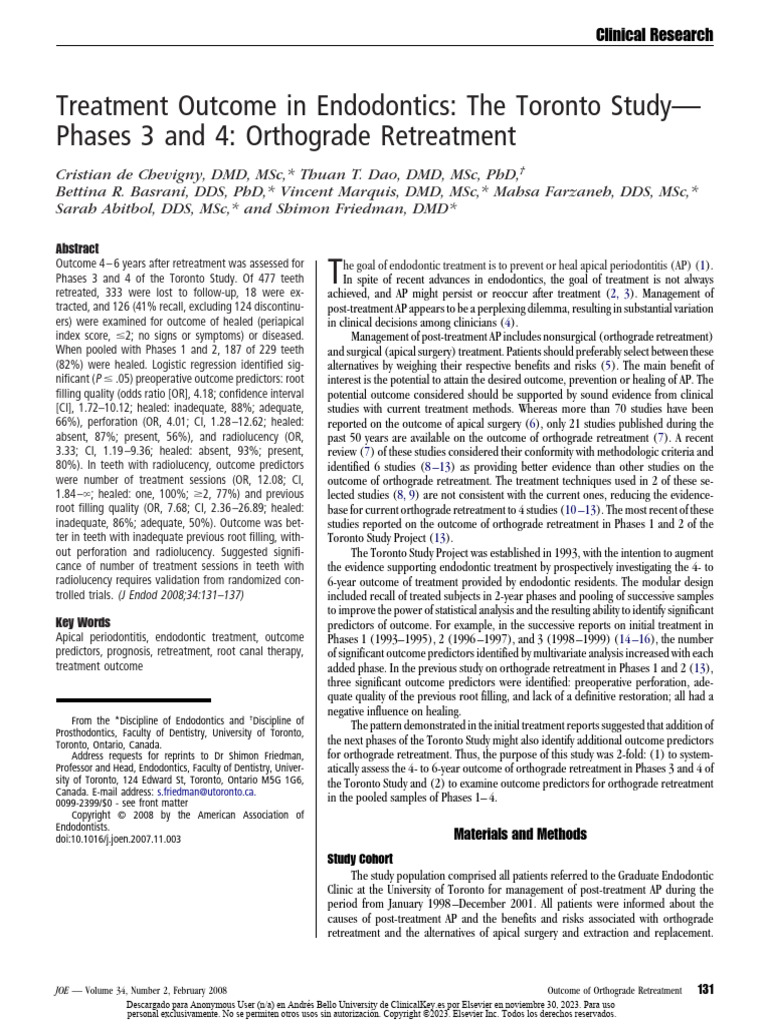 Treatment Outcome in Endodontics - The Toronto Study - Phases 3 and 4 ...