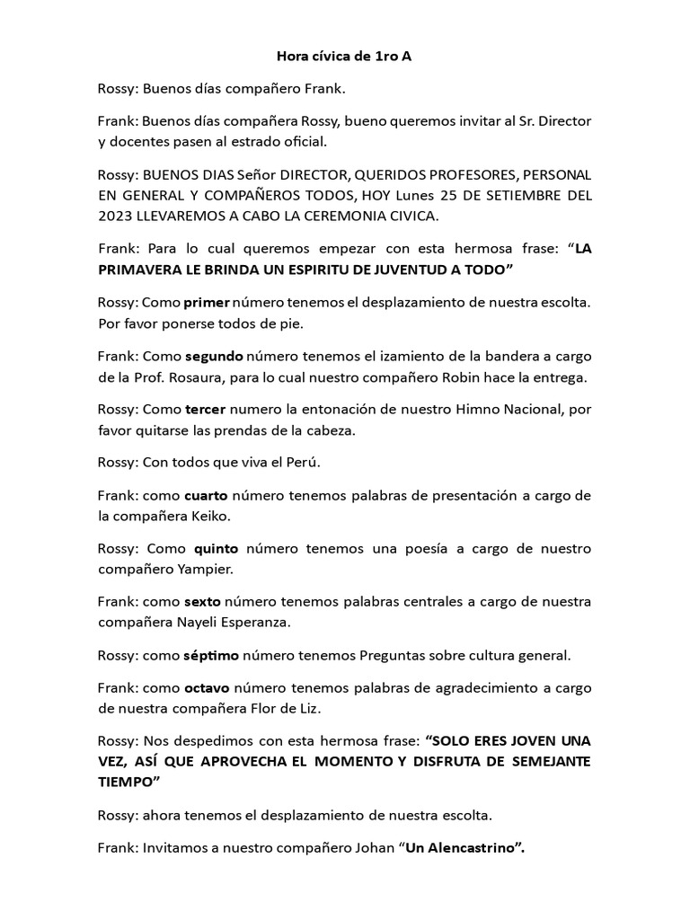 Hora Civica 1ro A | PDF | Estudios de idiomas extranjeros | Arte