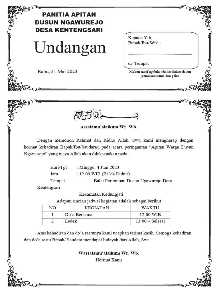 Contoh Undangan Syukuran Rumah Baru - A4 | PDF