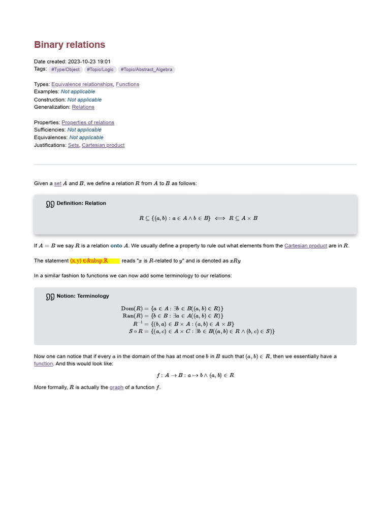 Binary Relations | PDF