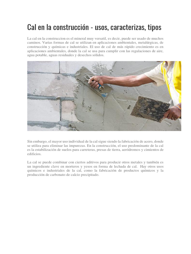 Usos y tipos de cal en construcción | PDF | Cemento | Mortero (Albañilería)