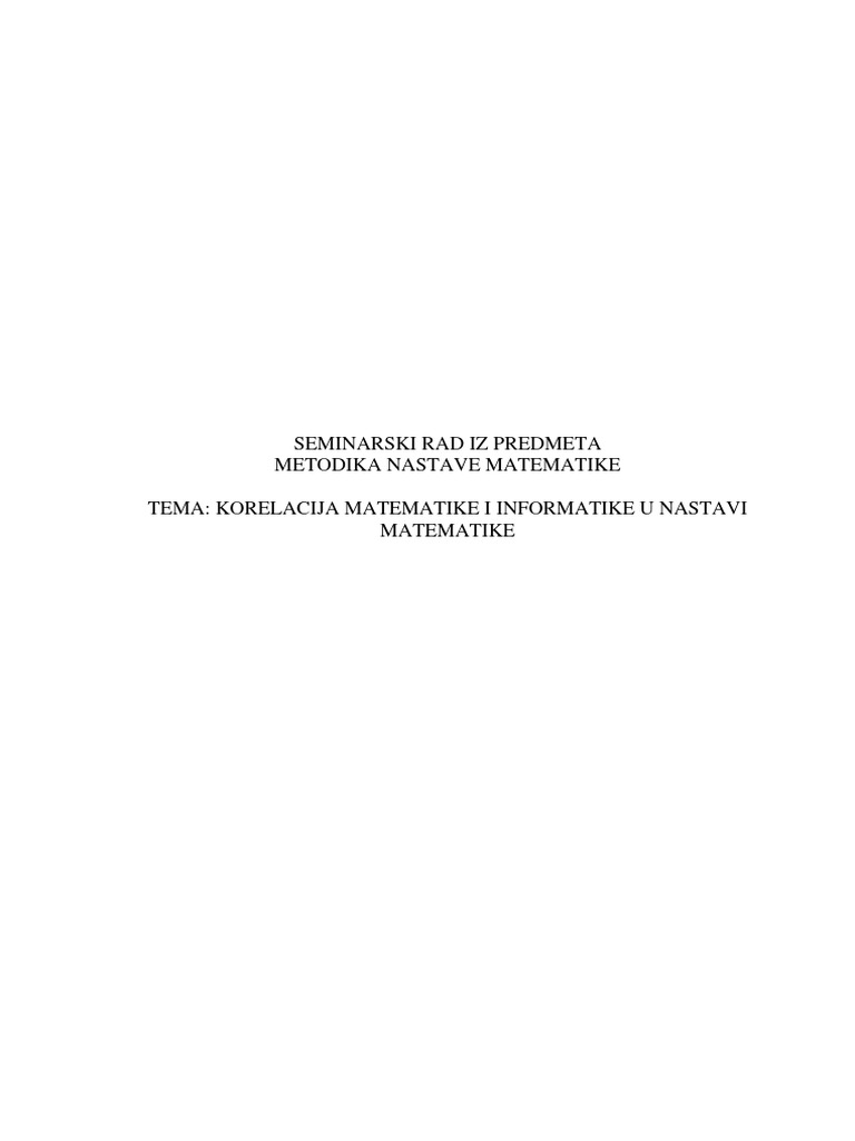 Korelacija Matematike I Informatike U Nastavi | PDF