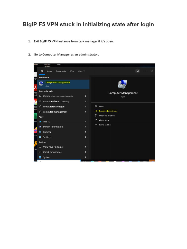 BigIP F5 VPN Stuck in Initializing State After Login | PDF
