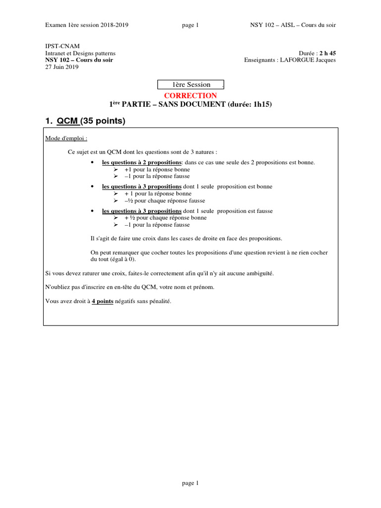 Correction Exam QCM | PDF | Interface (Informatique) | Programmation informatique