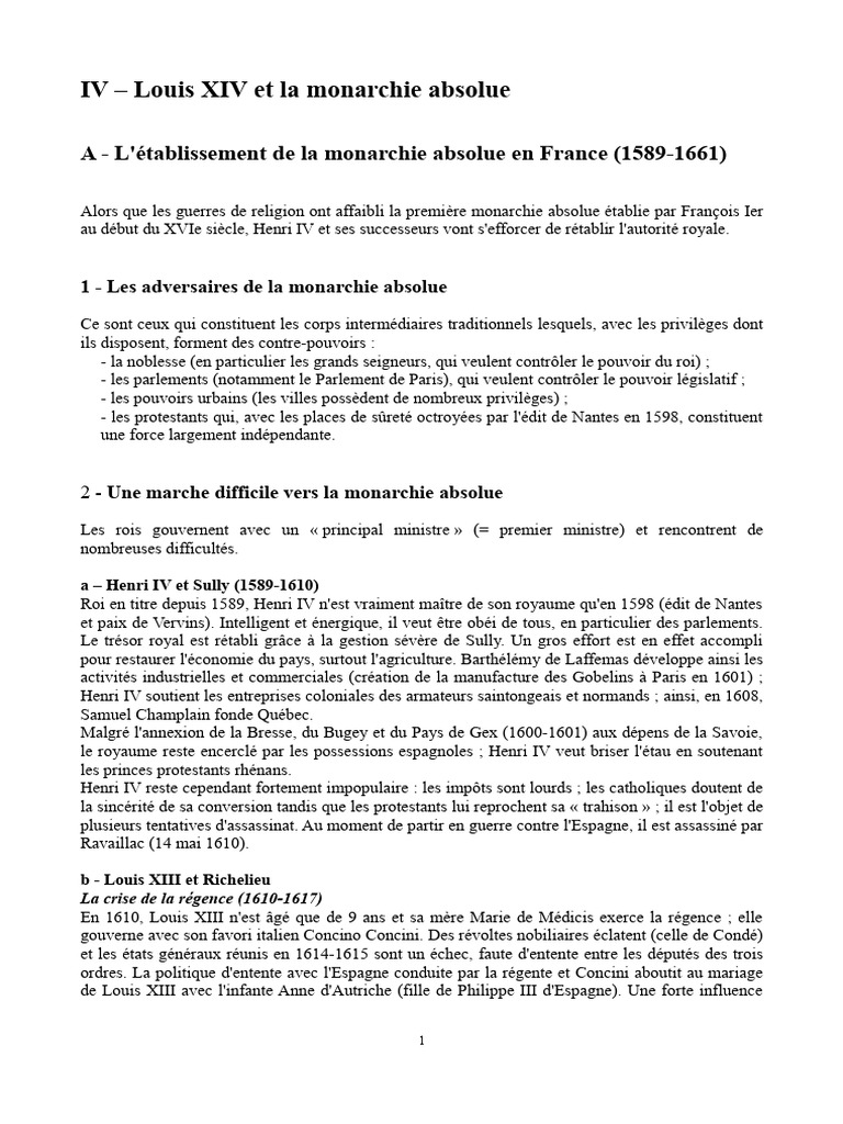 Louis XIV Et La Monarchie Absolue | PDF | Royaume de France | Château ...
