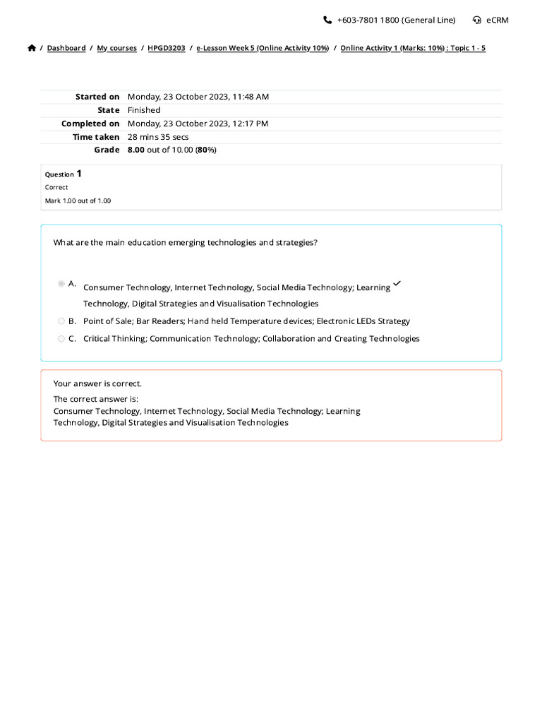 Online Activity 1 (Marks - 10%) - Topic 1 - 5 - Attempt Review | PDF | Educational Technology ...