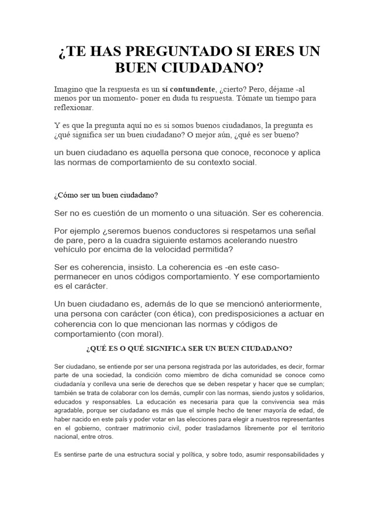Te Has Preguntado Si Eres Un Buen Ciudadano | PDF | Ciudadanía | Sociedad