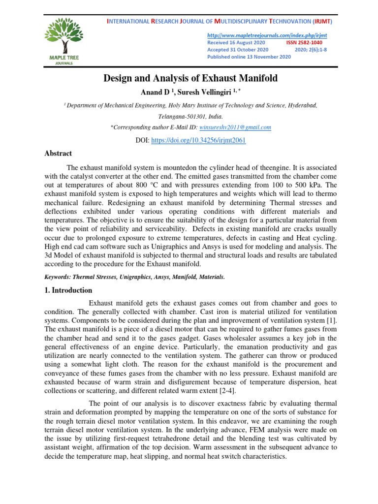Design and Analysis of Exhaust Manifold | PDF | Finite Element Method ...