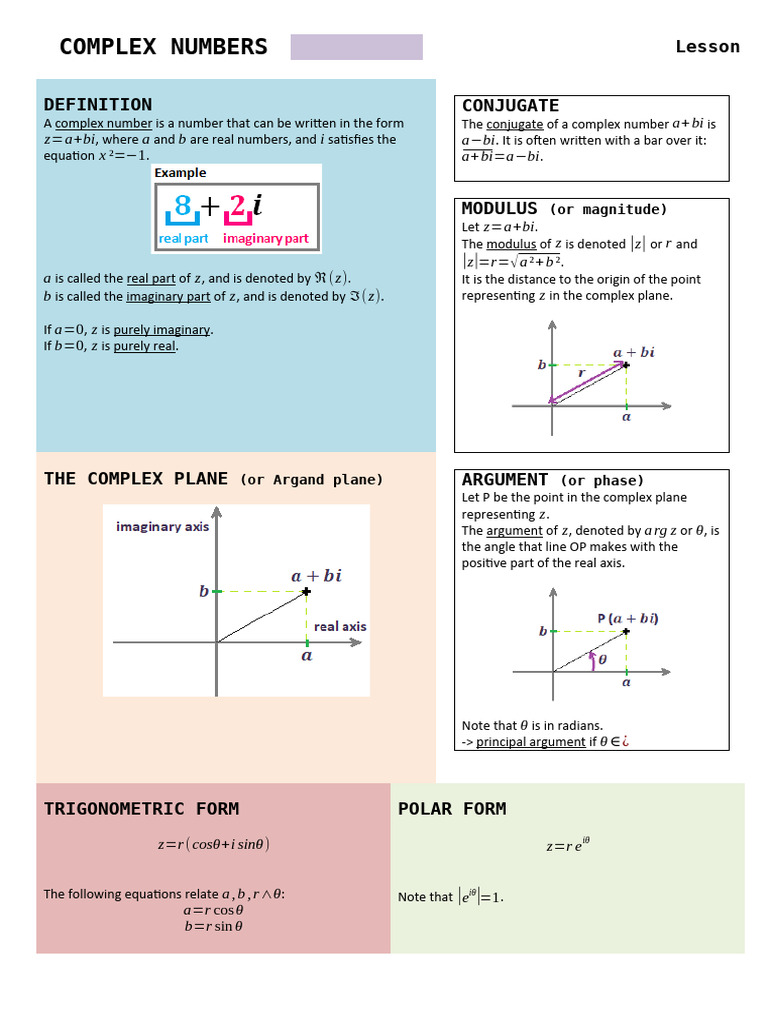 Complex Numbers Lesson | PDF | Complex Number | Elementary Geometry