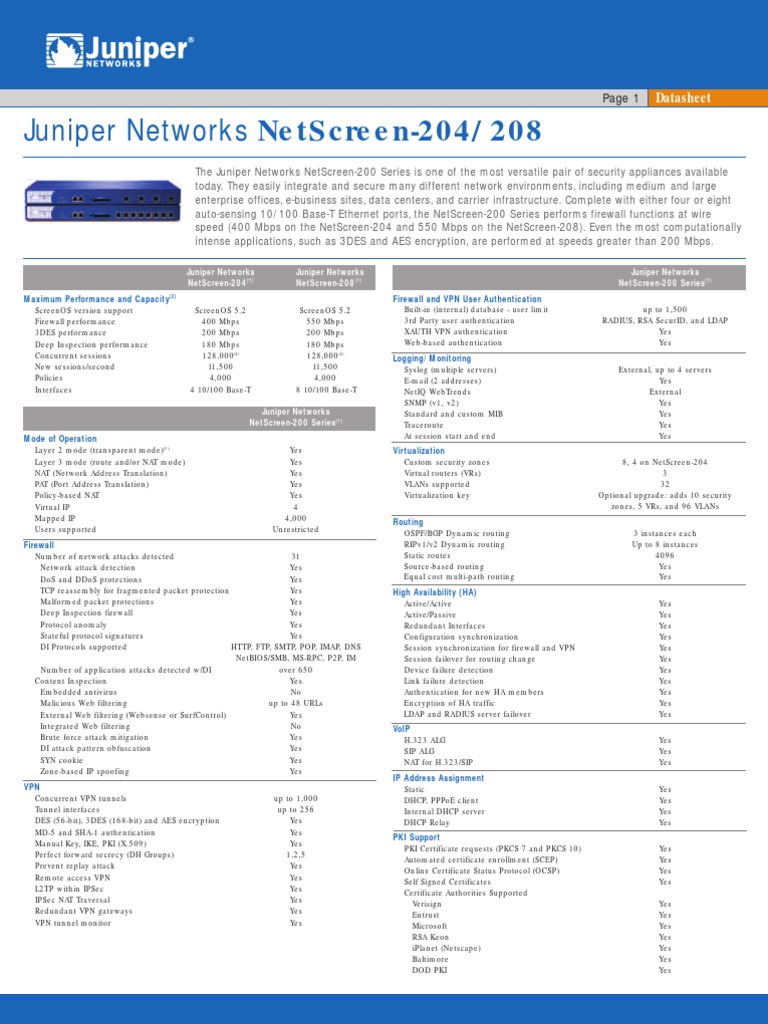 Juniper Networks Netscreen 204 110004 | PDF | Denial Of Service Attack ...
