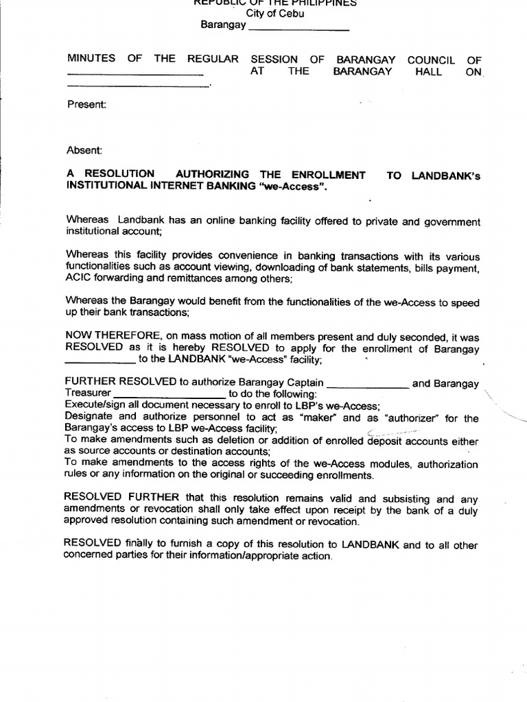 SAMPLE BOARD RESO - weACCESS | PDF