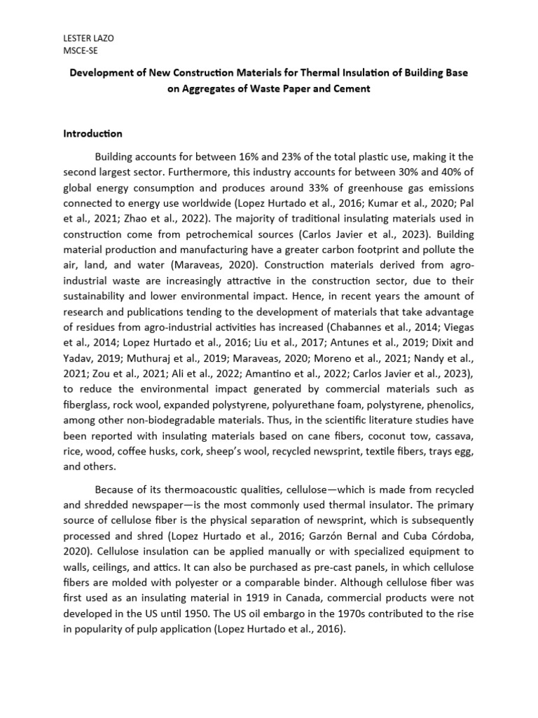 Development of New Construction Materials For Thermal Insulation of ...