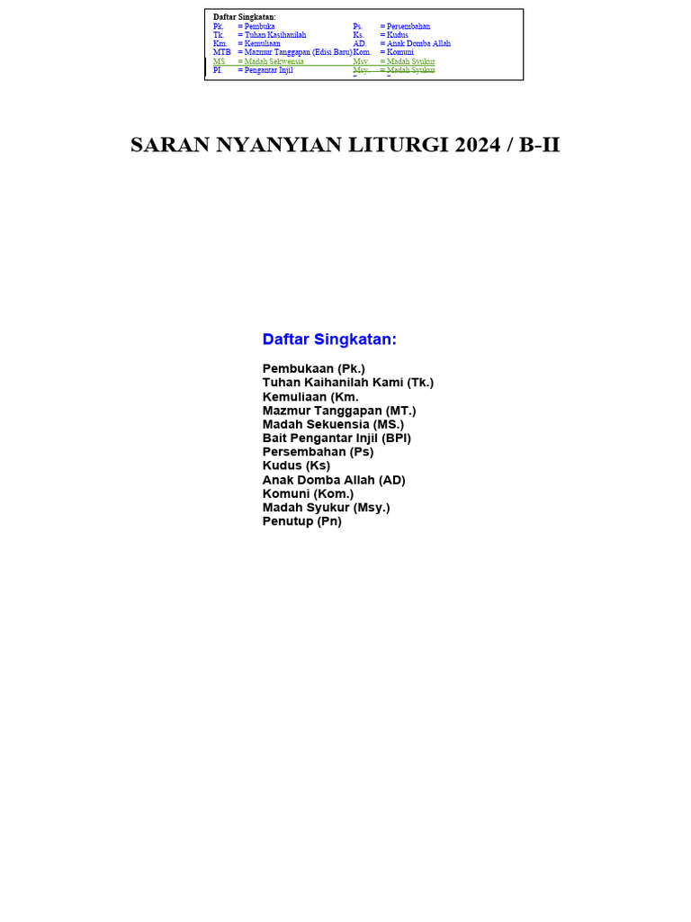 Saran Nyanyian Liturgi 2024-B-Ii | PDF