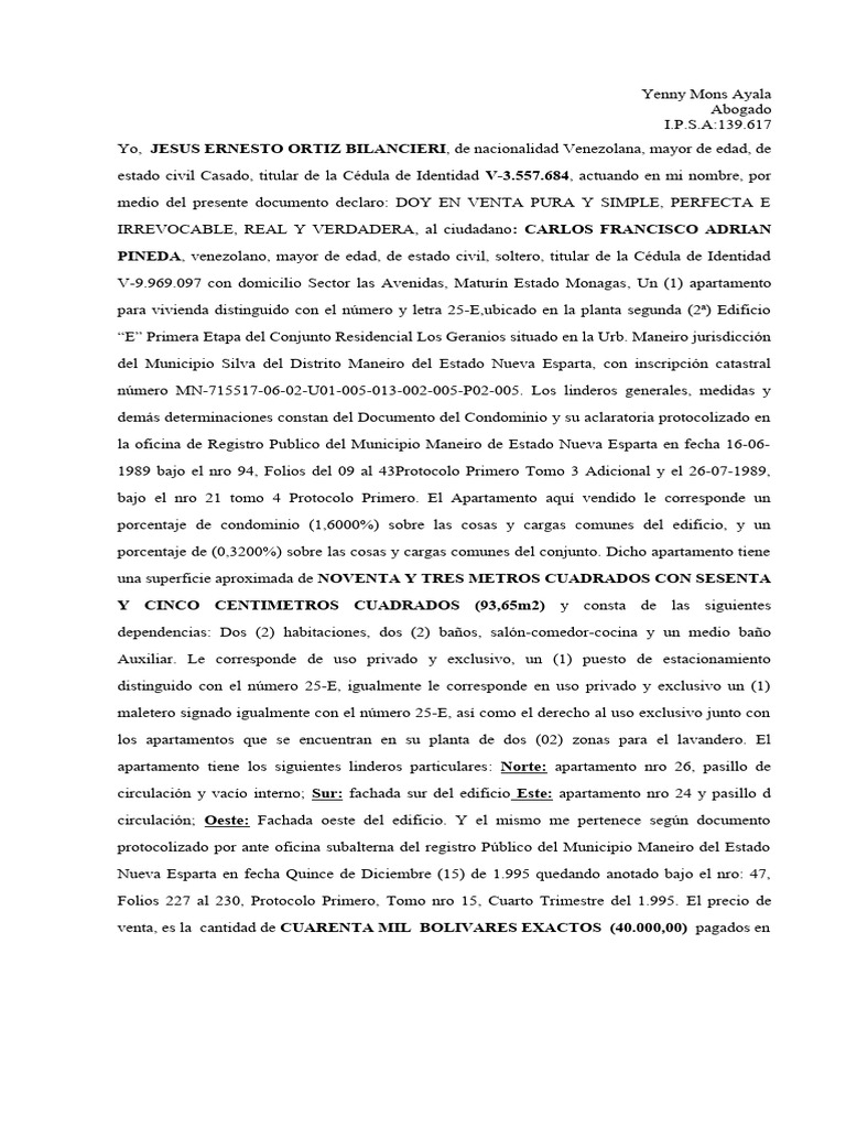 Documento Venta Carmen Correa | PDF