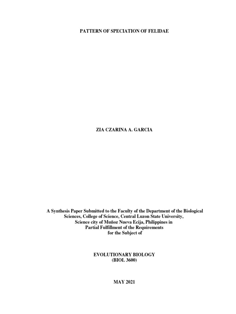 Pattern of Speciation of Felidae Zia Czarina A. Garcia | PDF | Felidae ...