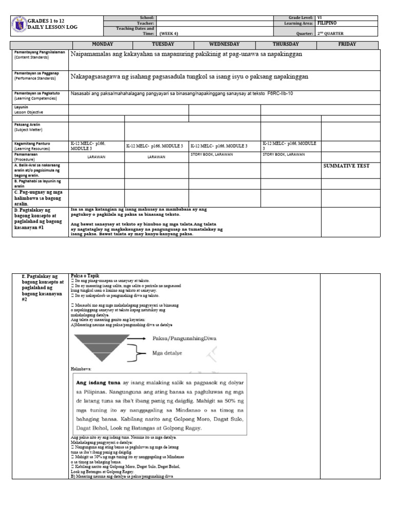 DLL Filipino-6 Q2 W4 | PDF