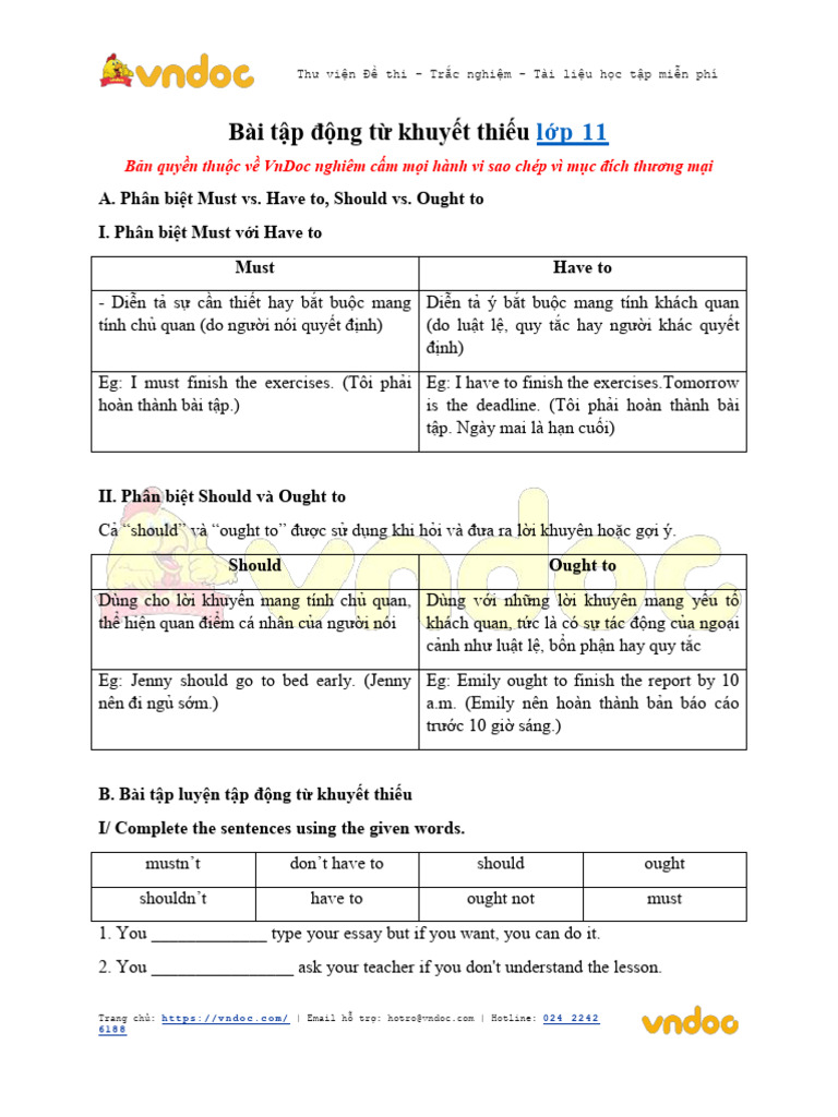 Bai Tap Dong Tu Khuyet Thieu Lop 11 | PDF