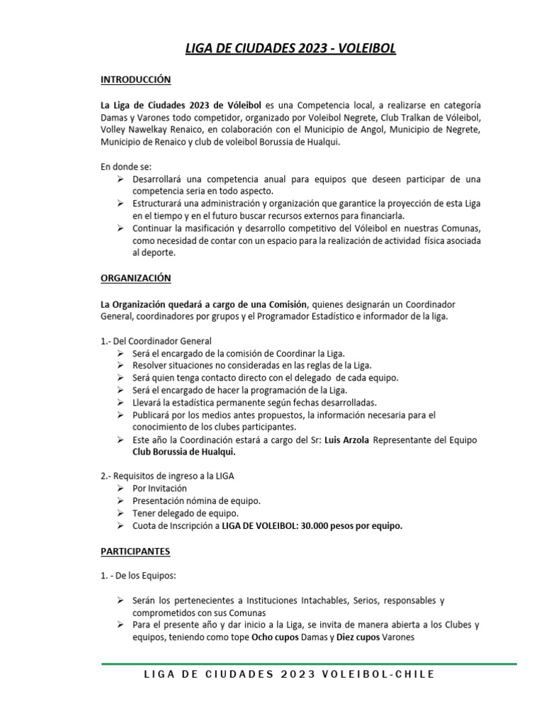 BASES LIGA 2023 Ciudades | PDF