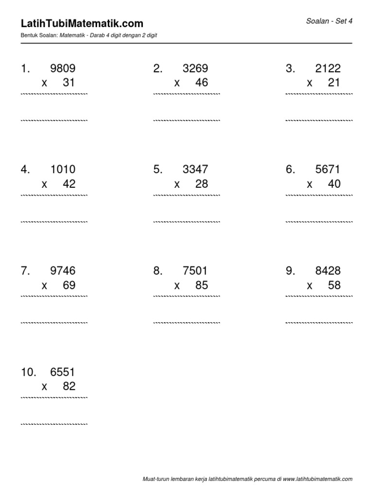 Latihan Soalan Matematik Darab 4 Digit | PDF