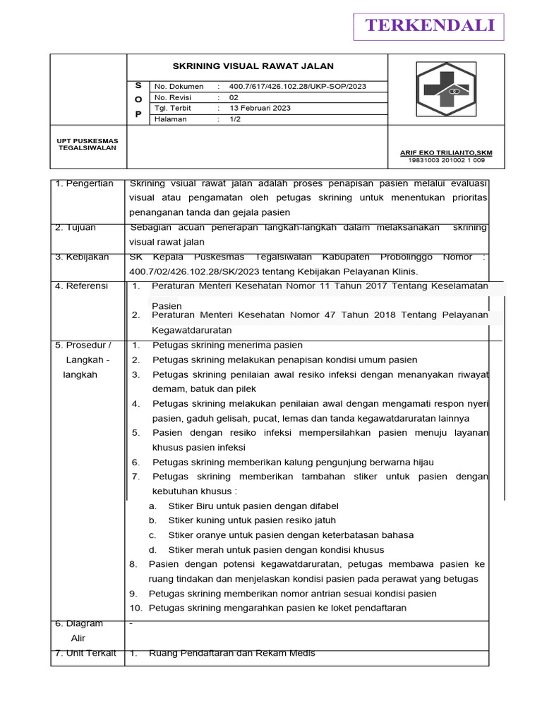 Sop Skrining Visual Rawat Jalan | PDF