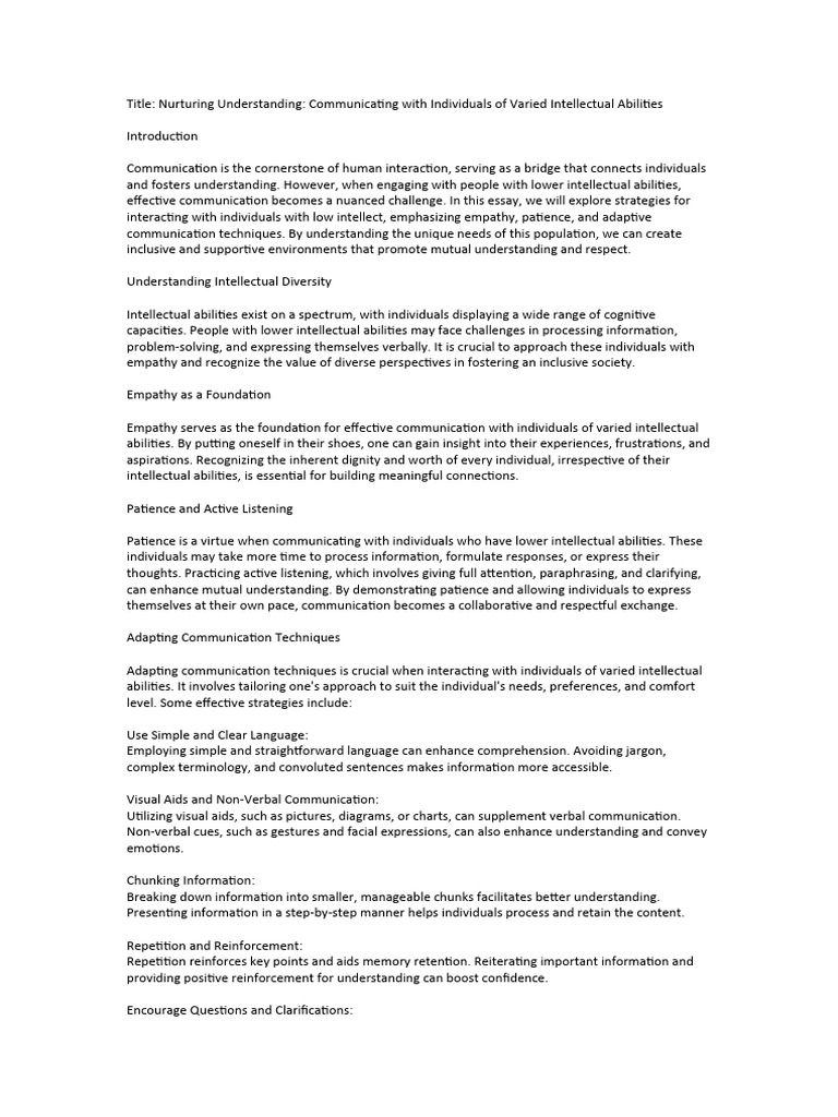 Nurturing Understanding Communicating With Individuals of Varied ...