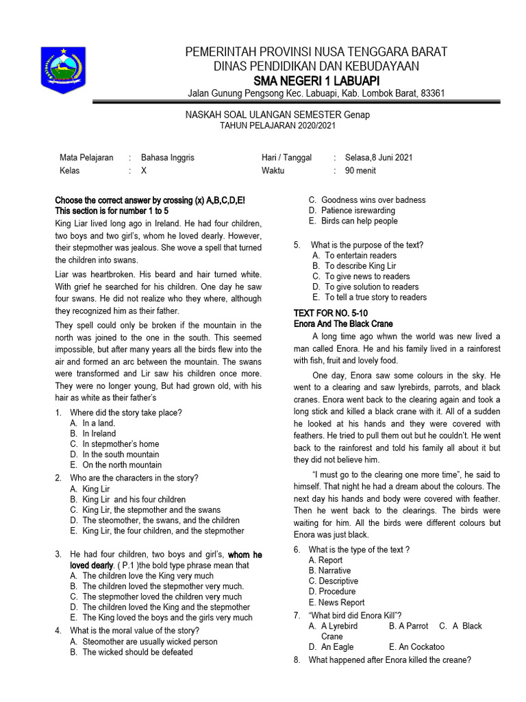 Soal Semester Genap Kls X 20202021 Inggris Wajib | PDF | Marie Curie | Charles Darwin