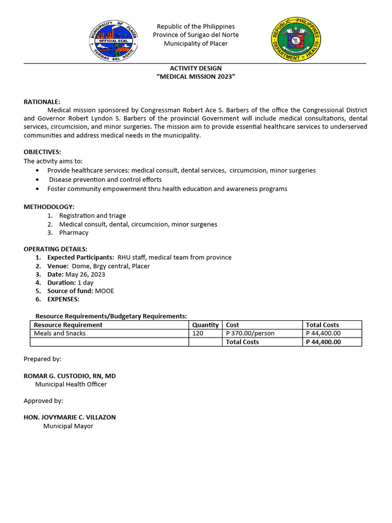ACTIVITY DESIGN Medical Mission | PDF | Business | Social Science