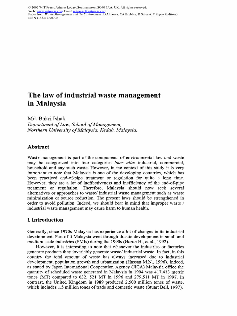 The Law of Industrial Waste Management in Malaysia | PDF | Waste ...