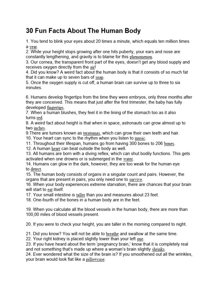 30 Fun Facts About The Human Body | PDF | Heart | Human Body