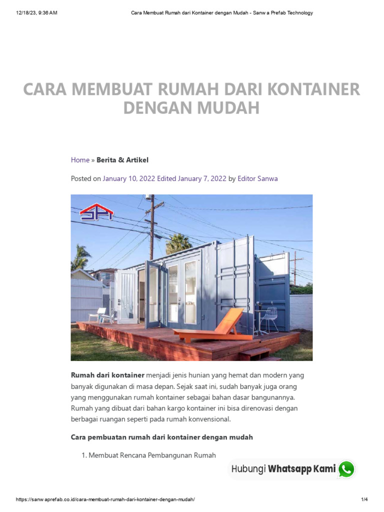 Cara Membuat Rumah Dari Kontainer Dengan Mudah - Sanwa Prefab Technology | PDF