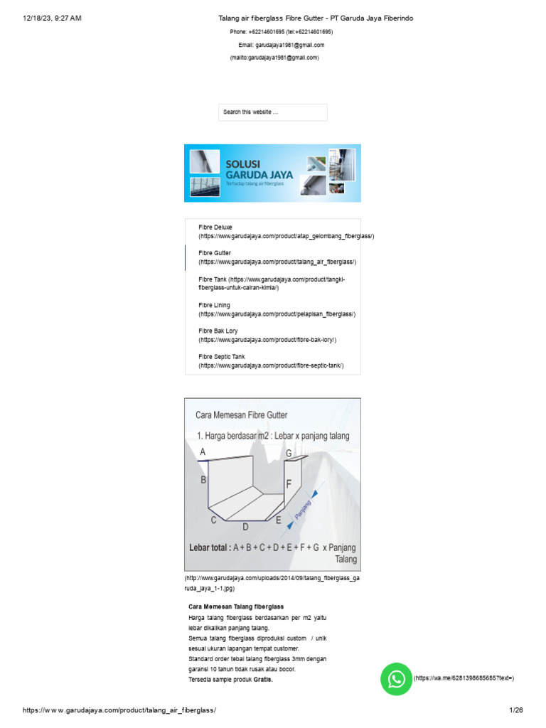 Talang Air Fiberglass Fibre Gutter - PT Garuda Jaya Fiberindo | PDF