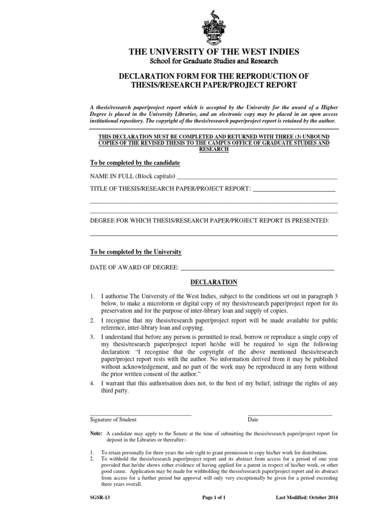 Declaration Form For Assignments | PDF | Thesis | Academic Publishing