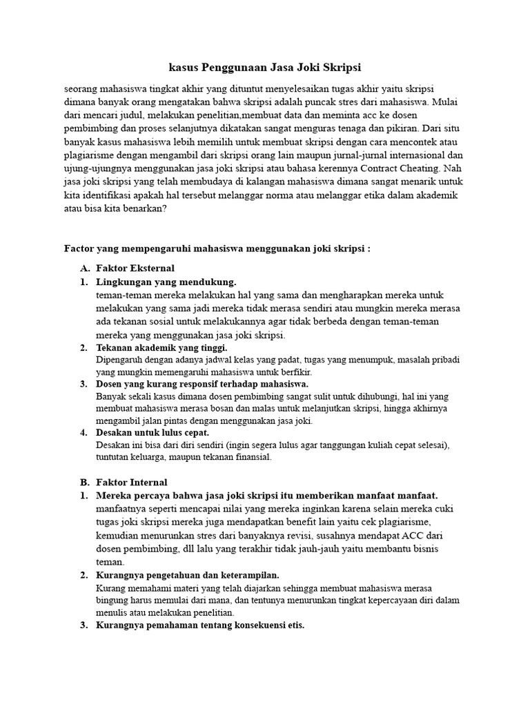 Kasus Penggunaan Jasa Joki Skripsi | PDF