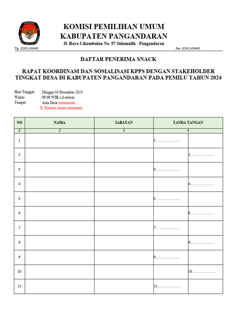 Daftra Hadir Dan Penerima Snack Rakor Dan Sosialisasi Pembentukan Kpps ...