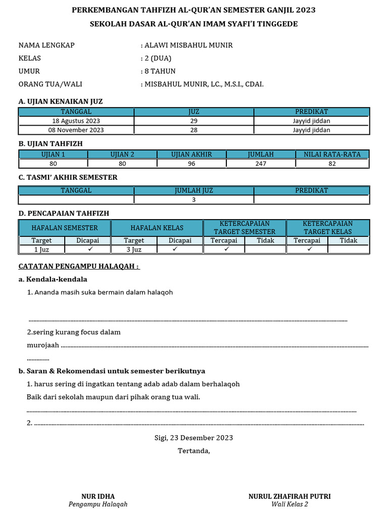Raport Tahfidz | PDF