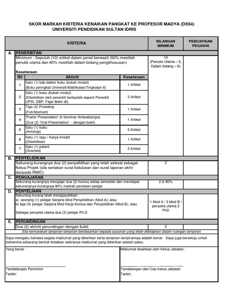 Skor Kriteria Kenaikan Pangkat DS54 | PDF