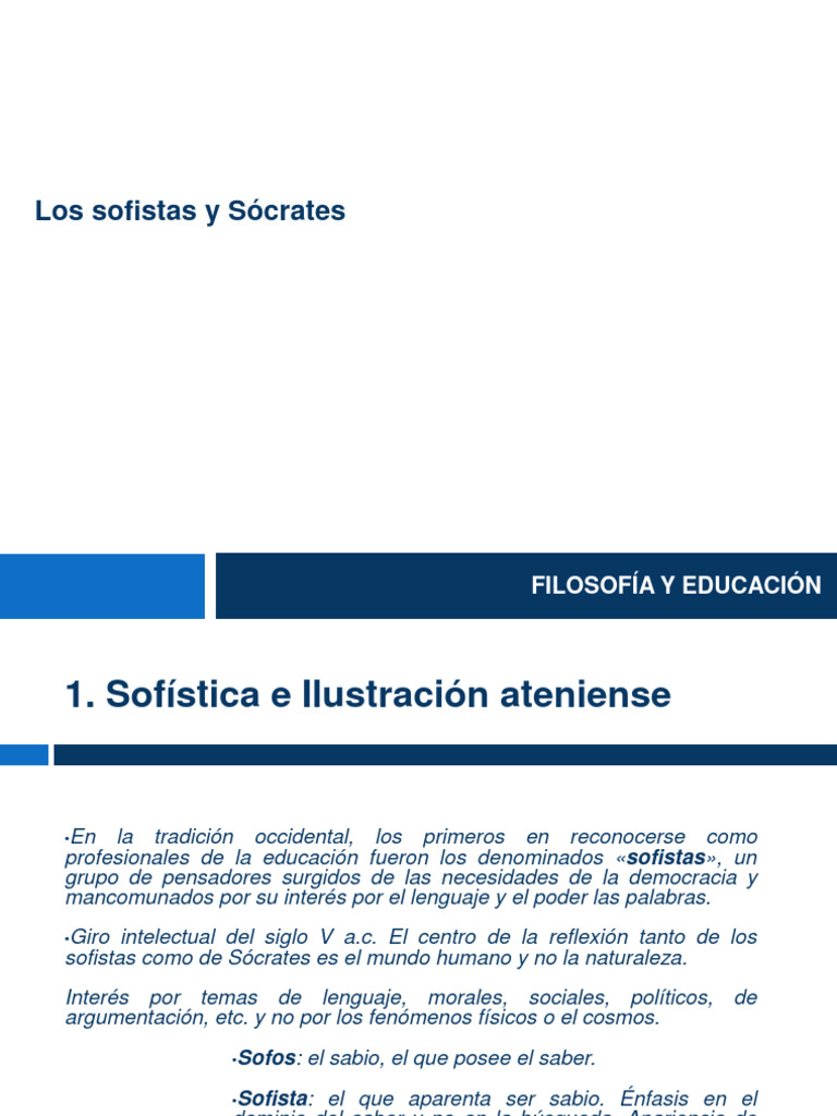 Sofistas y Sócrates: Filosofía y Educación | PDF | Sócrates | Verdad