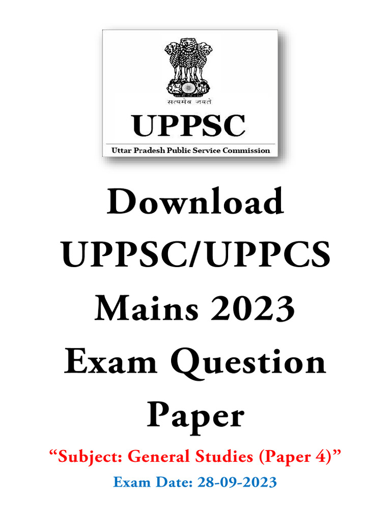 UPPSC UPPCS Mains 2023 General Studies Exam Question Paper 4 On 28 ...